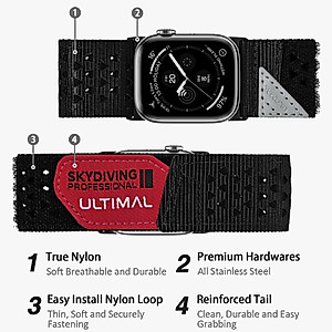 ULTIMAL Band Compatible with Apple Watch 49mm/45mm/44mm/42mm, Wide Loop Nylon Sports Strap, Hollow Out Breathable Design for iWatch Series 9/8/7 6/5/4/SE/SE2 3/2/1 Ultra 2/1 (49mm/45mm/44mm/42mm L,
