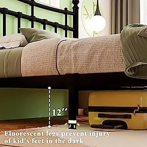 iPormis Metal Twin Bed Frame with Iron-Art Headboard, Heavy Duty Metal Platform Bed Frame with 14 Steel Slats Support, No Box Spring Needed, Noise-Free, Easy Assembly, Twin