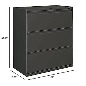 HON 883LS 800 Series Three-Drawer Lateral File, 36w x 19-1/4d x 40-7/8h, Charcoal