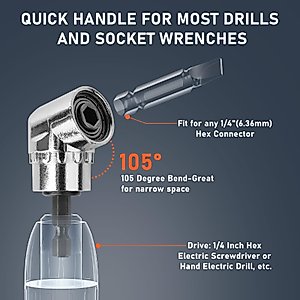 Valkynos Bit Holder Cool Gadgets, Cool Stuff Quick Release Bit Holder, 1/4 Drill Bit Holder Keychain 12Pcs, and 105° Right Angle Drill Attachment for Tight Spaces, 13Pcs Stocking Stuffers for Men Dad