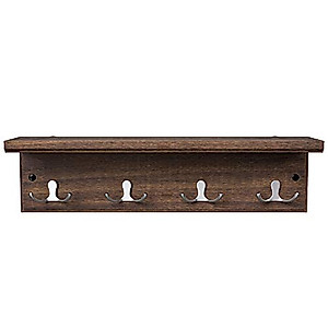 SONGMICS Coat Rack with Shelf, Wall-Mounted Coat Rack, with 4 Metal Dual Hooks for Coats, Bags, for Entryway, Bedroom, Living Room, Rustic Brown ULHR042X01