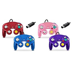 FIOTOK Gamecube Controller, Classic Wired Controller for Wii Nintendo Gamecube - Enhanced- 4 Pack （Red&Blue&Pink&Purple）