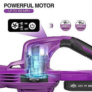 Cordless Leaf Blower, 20V 150MPH Electric Cordless Leaf Blower with Battery & Charger, 2 Section Tubes, Variable Speed, Lightweight Powerful Handheld Blower for Lawn Care, Leaf Blowing, Snow Blowing