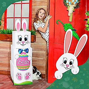 Gersoniel 7 Pieces Easter Box Decoration Bunny Nesting Boxes with Bunny Ears and Bows Easter Egg Decorative Boxes Stackable Easter Present Boxes Easter Nesting Boxes for Easter Party Supplies
