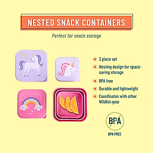 Wildkin Nesting Food Containers for Kids – Stackable, Airtight & Dishwasher Safe - Set of 3 - Unicorn
