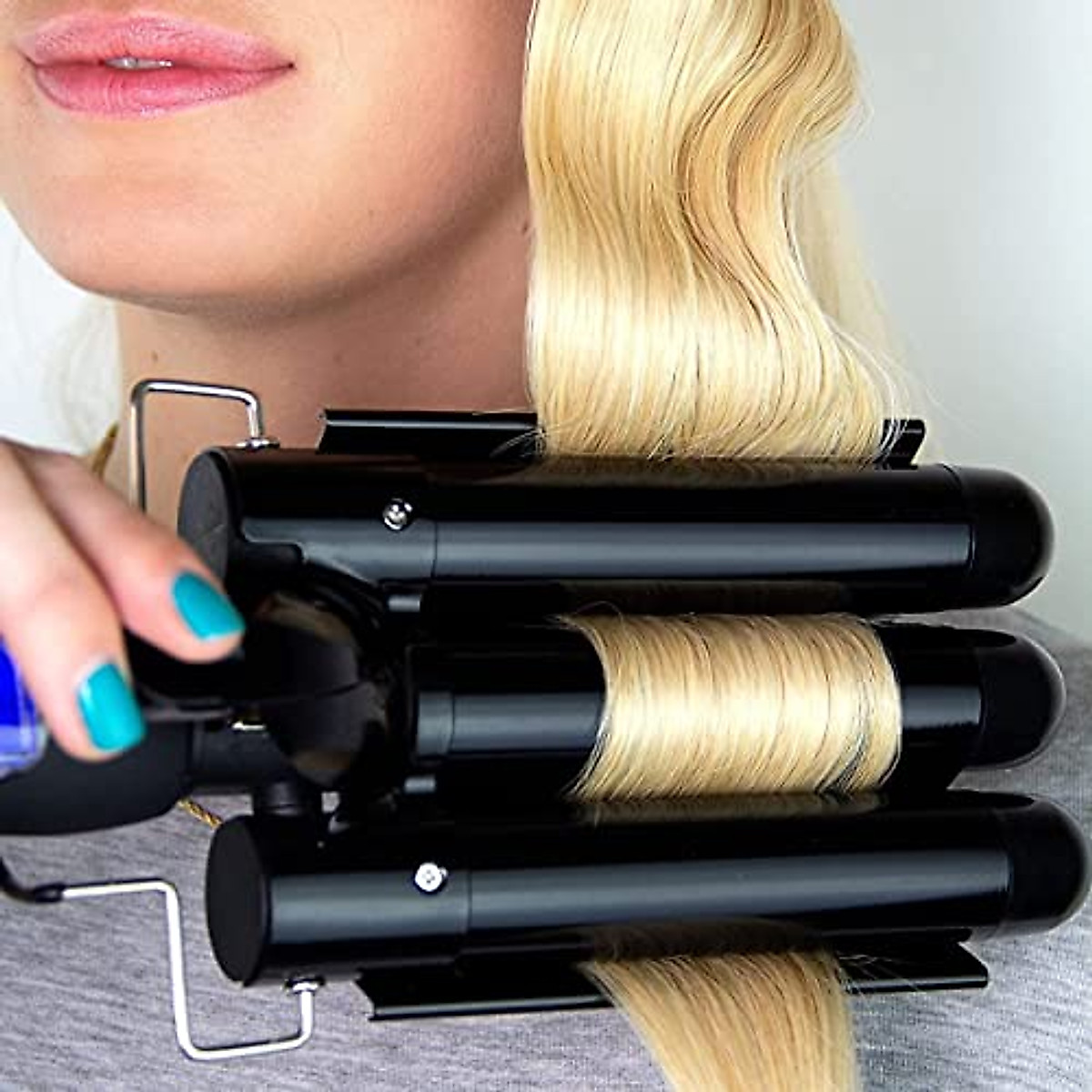 Trademark Beauty Babe Waves Limited Edition - Three Barrel Curling Iron, Hair Waver Tool, Adjustable Temperature, Ceramic Wand, 1.1 Inch, 28mm - Black