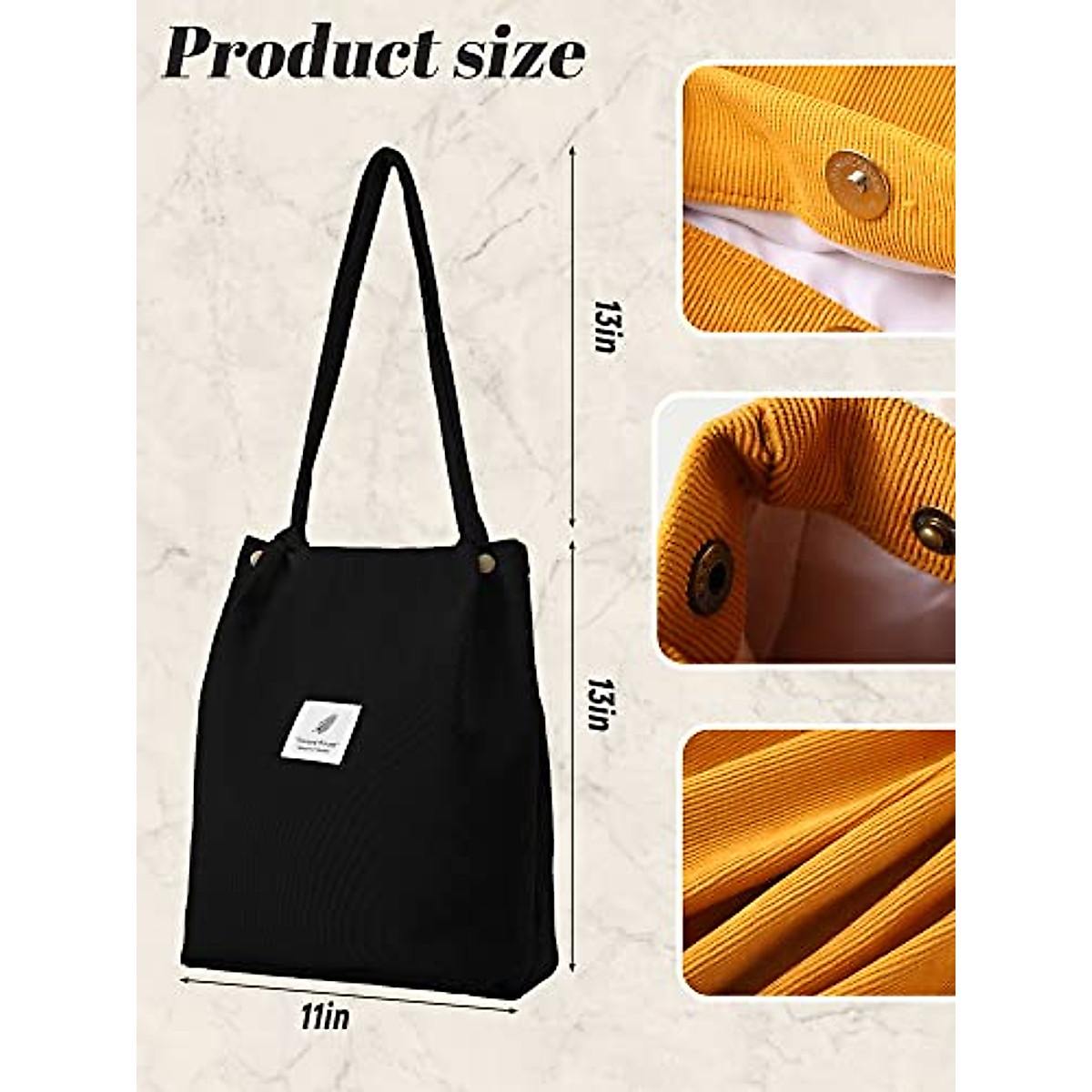 Sweetude 6 Pieces Corduroy Bags for Women Tote Bag with Pockets Corduroy Underarm Bag Women's Shoulder Handbags Big Capacity Shopping Bag