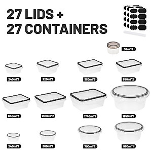 Moretoes 54pcs Airtight Food Storage Containers with lids, 27 Snap Lids and 27 Nesting Containers Plastic Stackable Containers with Labels for Kitchen, Refrigerator Organization, BPA Free, Diswasher