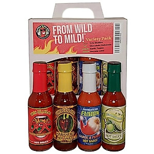 Pepper Palace Wild to Mild Hot Sauce Variety Gift Kit: Tr3s Diablos, Garlic Fusion, Southern Peach and Vidalia Onion Hot Sauce, and Chocolate Habanero Sauces