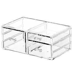 Storage Desk Box With 3 Drawers Office Desktop Drawers,Plastic Makeup Organizer Containers Bins With Drawers Desk Organization Pull Out Small craft Storage Case Box Cube,Pack of 1