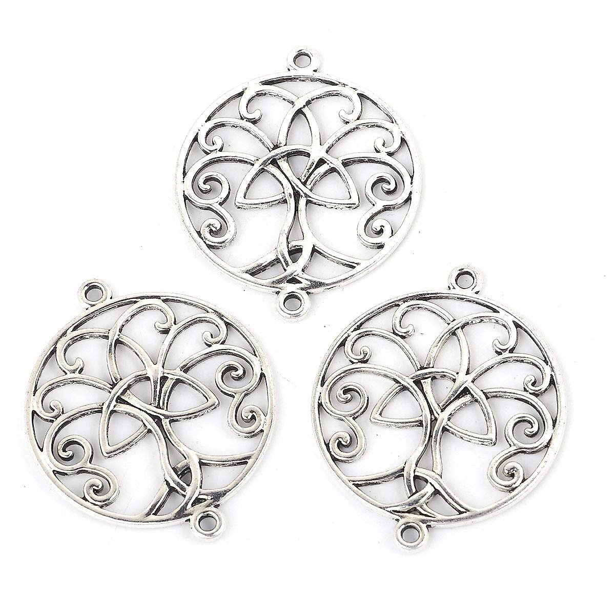 JGFinds Large Tree of Life Boho Chic Silver Tone Charm Connectors for DIY Jewelry Making, 1 7/8", 10 Pack