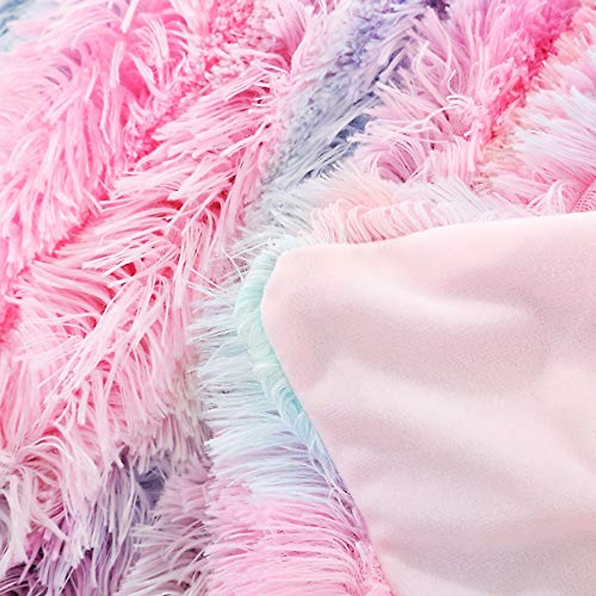 Amidoudou Super Soft Faux Fur Throw Blanket Plush Bedspread Blanket Tie-dye Blanket for Beds Couch Sofa (Rainbow,51"x63")