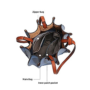 Yohora Women’s Tote Bag Genuine Leather Bucket Bag Retro Top Handle Handbag with Inner Pocket Shoulder Purse Wallet for Travel