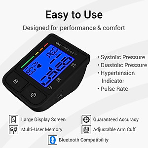 Vive Blood Pressure Machine Monitor & Cuff - Upper Arm BP Automatic Digital Bluetooth Read Out for Blood-Pressure Support System, Sphygmomanometer Heartbeat Detector, at Home High & Low Read-Out