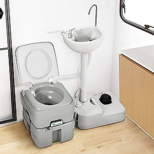 YITAHOME Portable Sink and Toilet, 17 L Hand Washing Station & 5.3 Gallon Flush Potty,for Outdoor,Camping, RV, Boat, Camper, Travel,Grey white