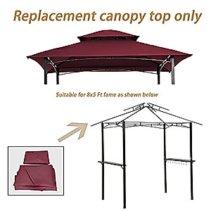 MengK 8x5Ft Grill Gazebo Replacement Canopy,Double Tiered BBQ Tent Roof Top Cover,Burgundy