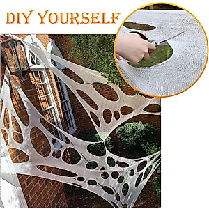 Giant Spider Web Halloween Decorations Outdoor, Stretchy 450 sqft Spooky Spider Web, Cut-Your-Own Flexible Spider Webbing for Halloween Party, Haunted House Outdoor Indoor