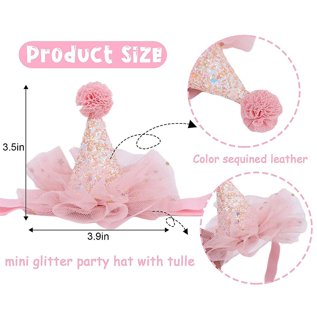 LINLULU Mini Birthday Hat Headband - First Birthday Hat, 1st to 3rd Birthday Hat Headband, Newborn Headbands for Girls, Pet Birthday Hat