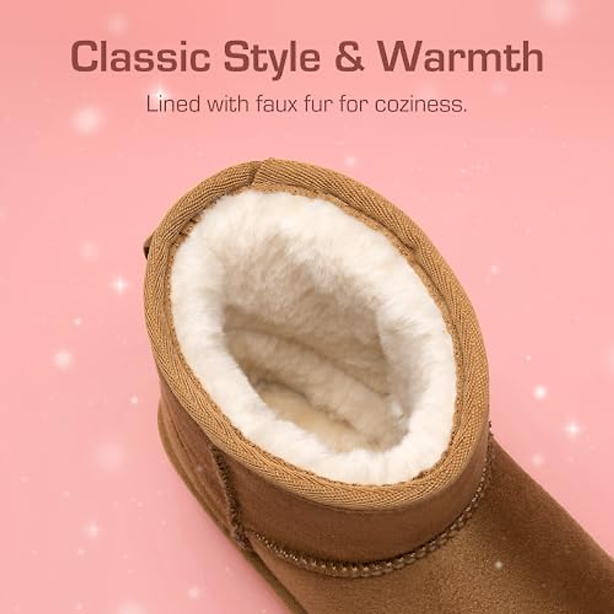 DREAM PAIRS Girls Boys Boots Kids Winter Ankle Faux Fur Lined Snow Shoes FuzzyClassic Kid's Low Boot for Toddler/Little Kid/Big Kid,Size 6 Big Kid,Camel,KSB214-1