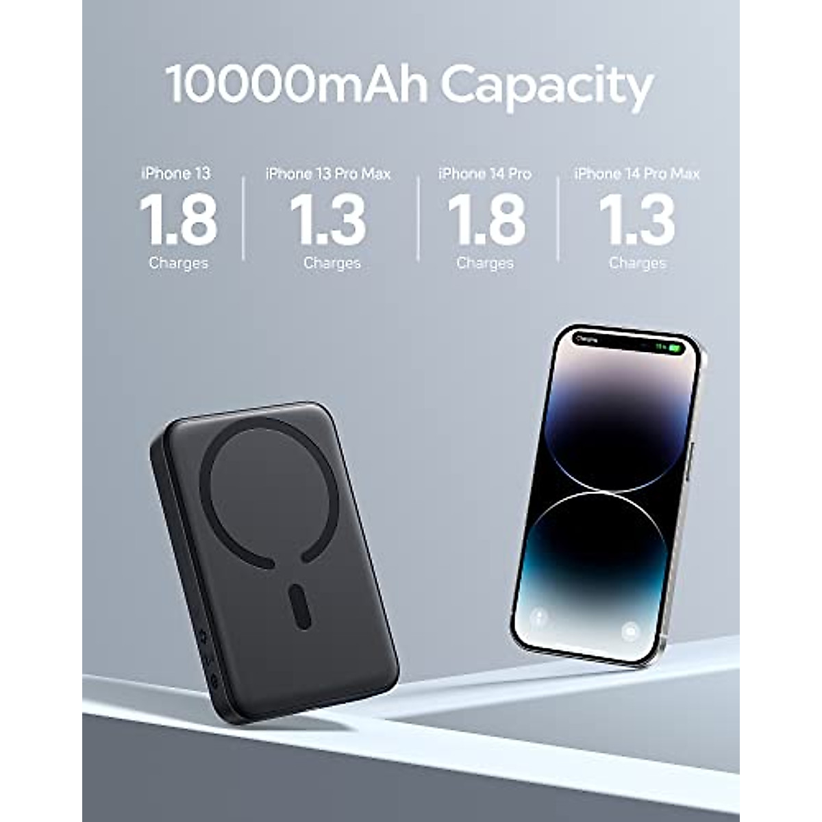 Baseus Magnetic Wireless Portable Charger, 10000mAh Battery Pack with USB C Cable PD 20W Magnetic Power Bank, for MagSafe, for iPhone 14/13/12 Series, Black