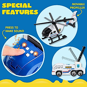 JOYIN 25 in 1 Police Rescue Truck Car Toy Set with Sounds and Lights, Mini Police Vehicles in Carrier Truck, Play Police Patrol Rescue Vehicle Toy, Birthday Gifts for Over 3 Years Old Boys