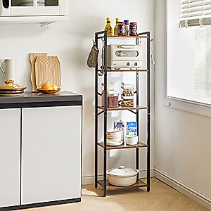 YMYNY Bookshelf, 5-Tier Ladder Shelf Organizer, Narrow Shelving Unit, Corner Storage Racks, Large Capacity Bookcase, for Home Office Living Room Balcony Bathroom, 57.7" H, Metal Frame,UHBC005H