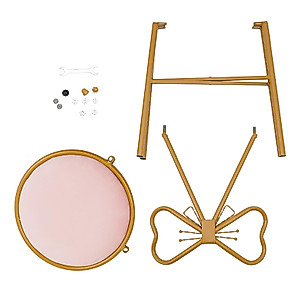 Modern Stylish Pink Bow Shaped Backrest Princess Chair Girls Ladies Creative Makeup Stool with Golden Frame for Indoor Decor Bedroom Coffee Shop