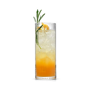JoyJolt 16oz Fluted Highball Glasses - 2 Ribbed Tall Cocktail Tumblers for Gin, Juice, Water