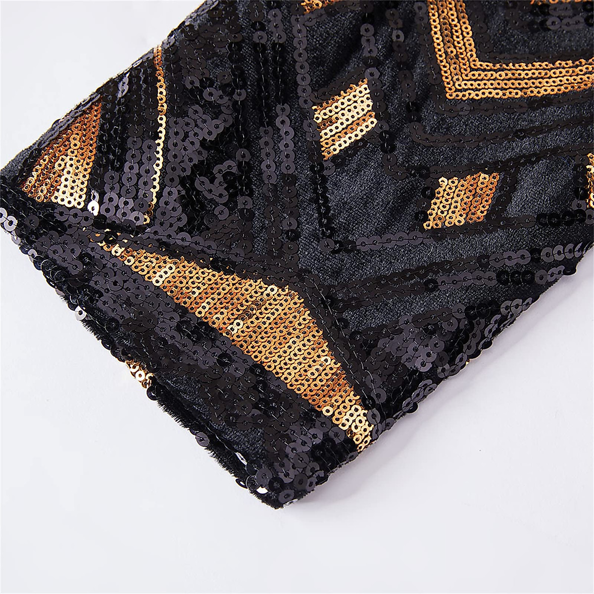 Men's Stylish Shiny Sequins Suit Jacket One Button Sequin Dress Tuxedo for Dance Party Banquet Prom Blazer (Golden,3X-Large)