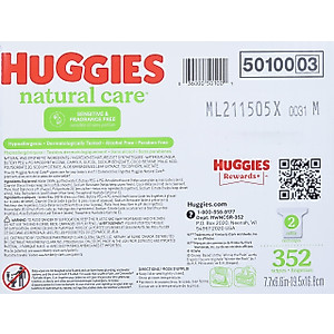 HUGGIES Natural Care Unscented Baby Wipes, Sensitive, 2 Refill Packs (352 Total Wipes)