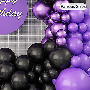 GREMAG Purple Balloon Garland Kit, 112 Pcs Black Purple Metallic Silver Balloon Arch Kits, 5 10 12 18 Inch Latex Balloons for Graduation Decorations Birthday Party Anniversary Backdrop Halloween