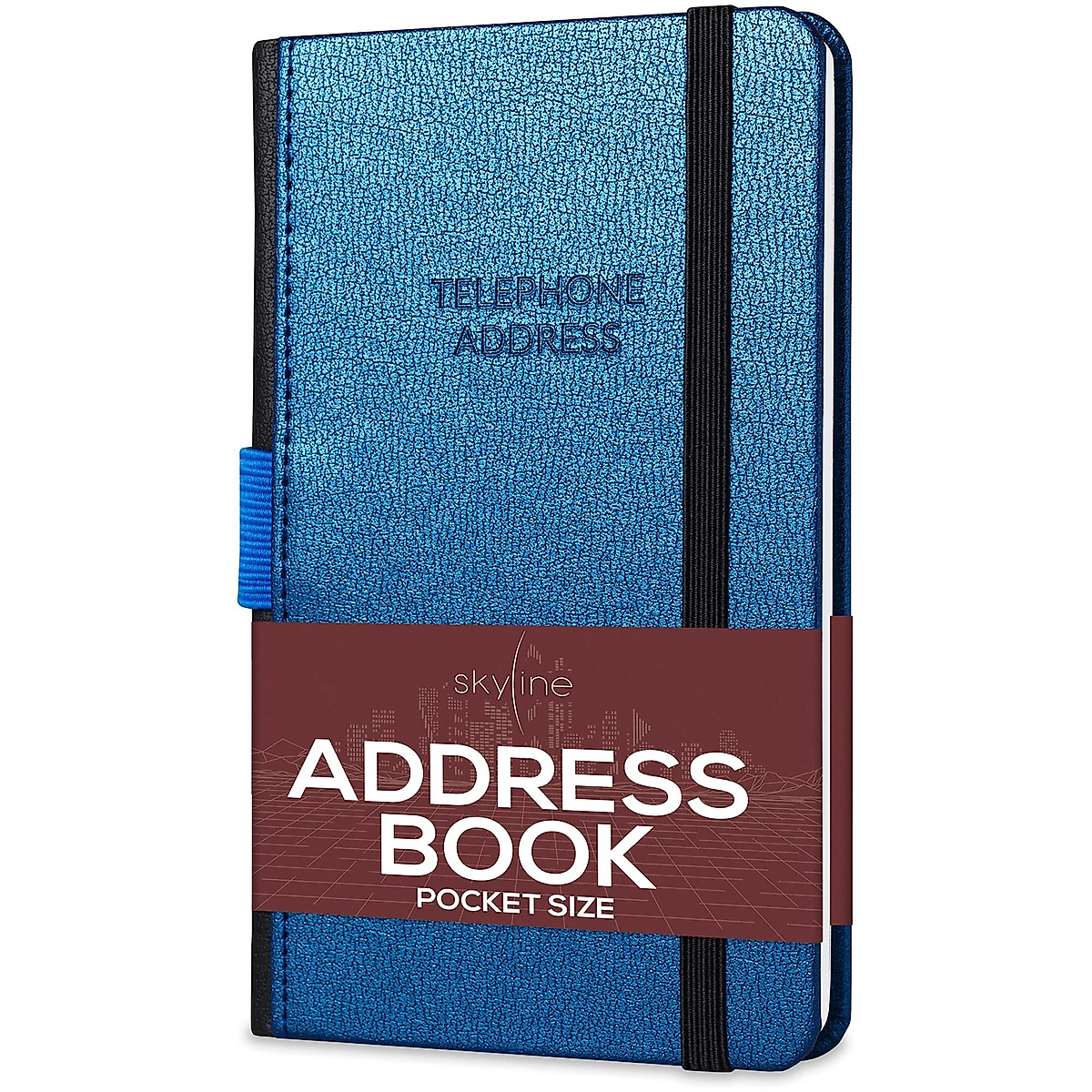 Skyline Address Book – Telephone Contact Book with Password Log & Important Dates Calendar – Phone Number Book for Women & Men – A5 Size, 8.3x5.8″, Hardcover (Mystic Blue)