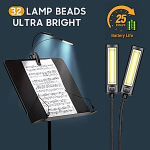 CAHAYA 6 IN 1 Sheet Music Stand with Stand Light Desktop Book Stand with Carrying Bag, Sheet Music Folder & Clip Metal Portable Solid Back for Guitar, Ukulele, Violin Players