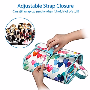 Fintie Portable Toiletry Cosmetic Travel Bag, Large Water Resistant Hanging Makeup Organizer Storage Pouch Case for Women Girls (Raining Hearts)