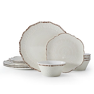 Pfaltzgraff Chateau 12 Piece Outdoor Melamine Dinnerware Set, Service for 4, White