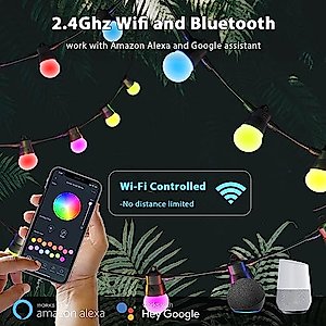 LUMIMAN Smart Color Changing Outdoor String Lights 48FT RGBIC Balcony Light with 15LED G45 Bulbs, APP Control 2.4GHZ WiFi Alexa Google, Connectable for Patio Gazebo Café Backyard