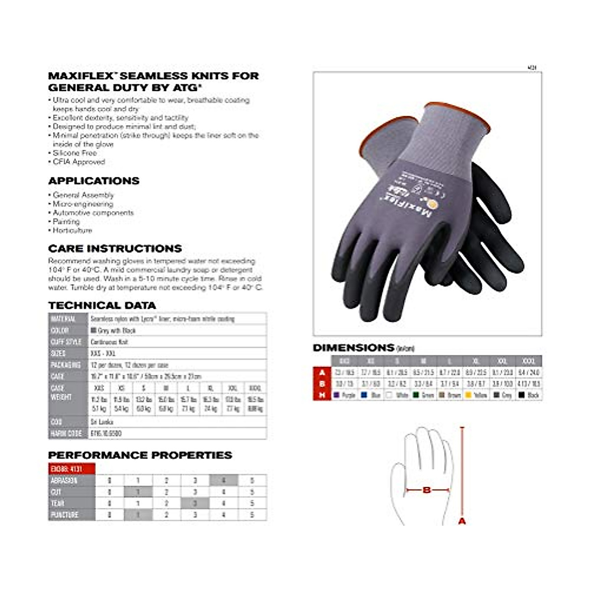 ATG 34-874/L MaxiFlex Ultimate - Nylon, Micro-Foam Nitrile Grip Gloves - Black/Gray - Large - 12 Pair Per Pack
