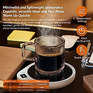 Mug Warmer, Upgrade Coffee Warmer & Cup Warmer for Desk with 3 Temperature Settings, More Hot Coffee Mug Warmer with Timer & 4H Auto Shut Off for Keep Best Flavor for Cocoa, Tea, Water, Milk
