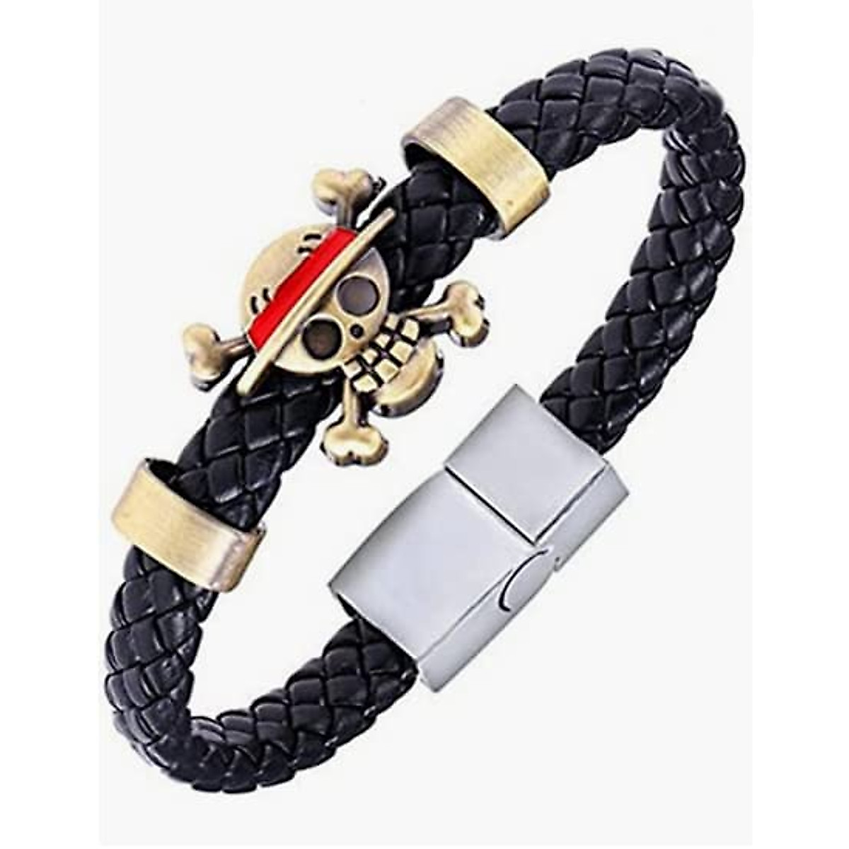 Anime One Piec Bracelet for Fans, Luffy Skeleton Straw Hat Pirate Braided Wristband Cosplay Prop Accessories for Men Women Friends