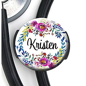 Stethoscope Tag - Watercolor Wreath - Personalized Name - Steth ID Tag/Nurse Badge/RN/LPN/RT