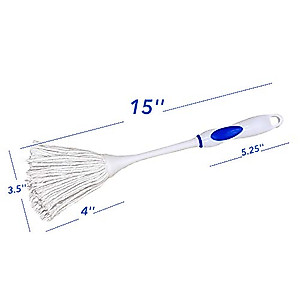 ALAZCO 2 Dish Mop BBQ Basting Grilling Apply Barbeque Sauce Marinade Glazing – Cleaning Soft Brush Wash Bottles Decanter Wine Glass Coffee Pot Full Cotton Fiber Head Non-Slip Handle 15’’ Long