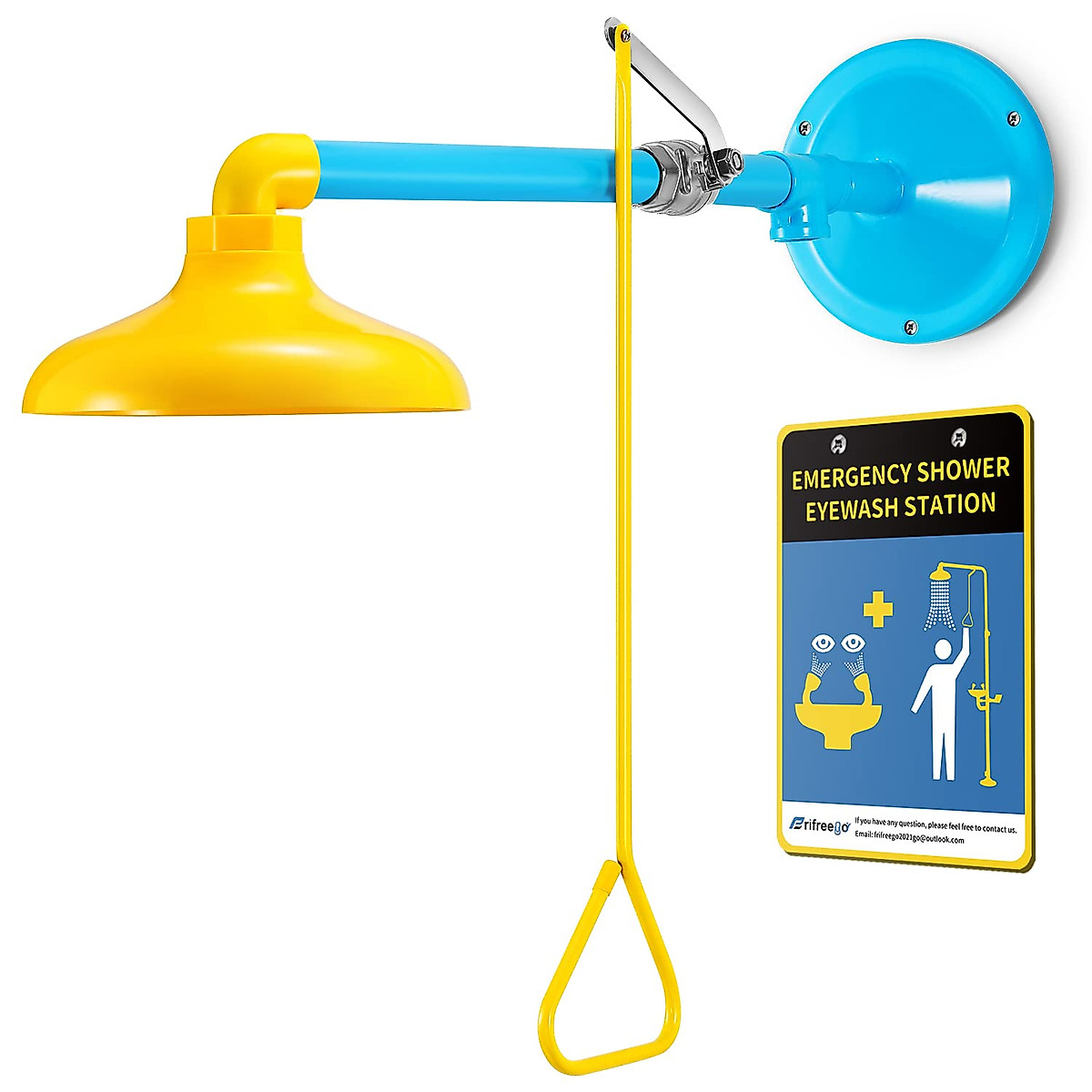 Frifreego Emergency Shower Station Outdoor Drench Shower Safety Shower, can Used with Eye Wash Station for Emergency Body Shower, Highly Visible Color for Emergency Use
