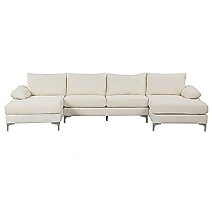 Casa Andrea Milano Modern Large Boucle U-Shape Sectional Sofa, Double Extra Wide Chaise Lounge Couch, Cream