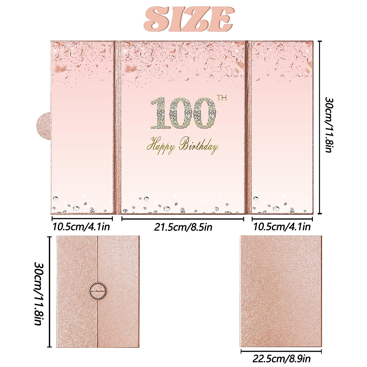 Crenics Rose Gold 100th Birthday Decorations, Creative 100th Birthday Guest Sign in Book Alternative, 100th Birthday Signature Book 12" x 18", Great 100 Years Old Birthday Gifts for Women