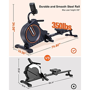 ECHANFIT Magnetic Rowing Machines for Home, LCD Monitor with Backlight and Tablet Holder, 16 Levels Adjustable Resistance, 350 LB Weight Capacity Foldable Rower for Home Gym Cardio Workout