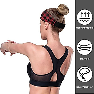 Unisex Workout Headbands Buffalo-Plaid-Happy-Camper Elastic Yoga Sweatband Stretchy Sports Hairband