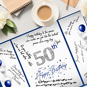 Crenics 50th Birthday Decorations for Men or Women, Creative 50th Birthday Guest Book Alternative, Blue and Silver 50 Birthday Signature Book 18 x 12 inch, Great 50th Birthday Gifts