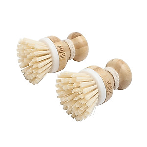 Rae Dunn Bamboo Palm Brush Set - Set of 2 Palm Brush Scrubber for Fruits and Vegetables and for Cleaning Dishes - Made of Bamboo Handles and Soft Flexible Bristles