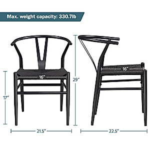 Yaheetech Set of 4 Weave Chair Mid-Century Metal Dining Chair Y-Shaped Backrest Hemp Seat, Large Black