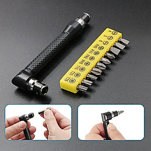 Jamiikury 90 Degree Right Angle Driver, 11.6 Inch Bendable & Flexible Screwdriver Extension Soft Shaft and 10pcs Screwdriver Bit Set, Power Screwdriver Drill Extension Kits - Pack of 12